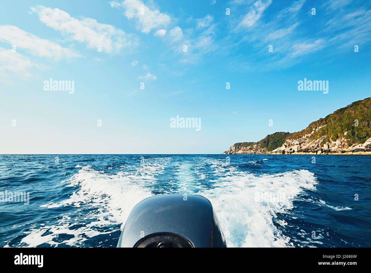 Adventure on the sea. Trip by motorboat during sunny day Stock Photo ...