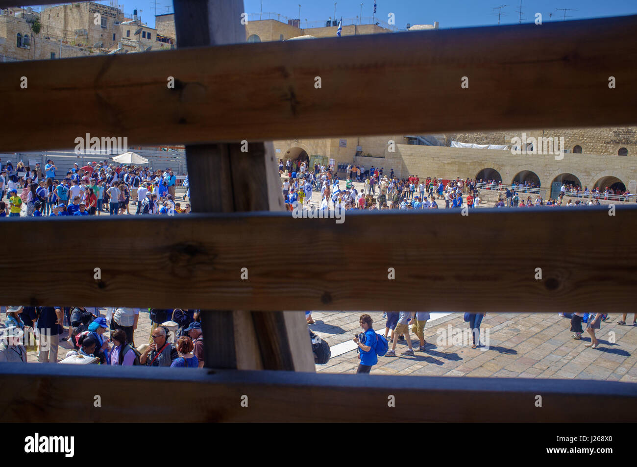 Close view of the main square behind the Western Wall and Dome ...