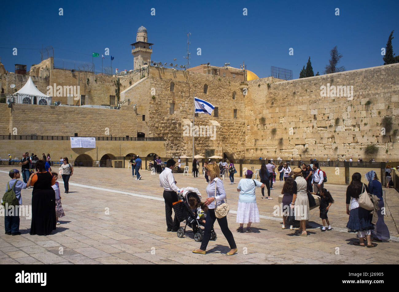 Close view of the main square behind the Western Wall and Dome ...