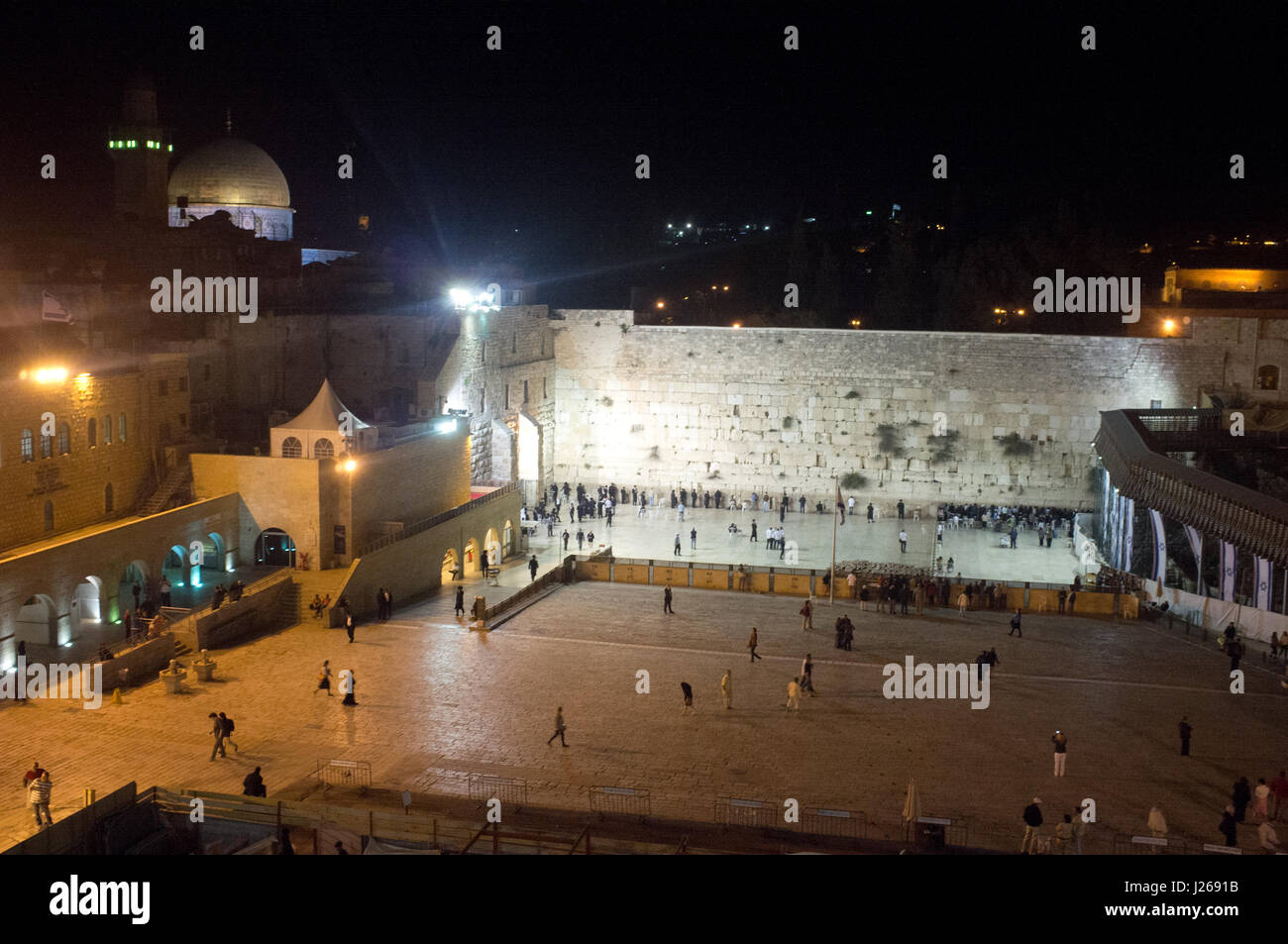 Close view of the main square behind the Western Wall and Dome ...