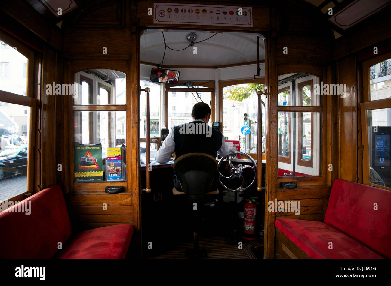 view forward inside Lisbon tram Stock Photo - Alamy