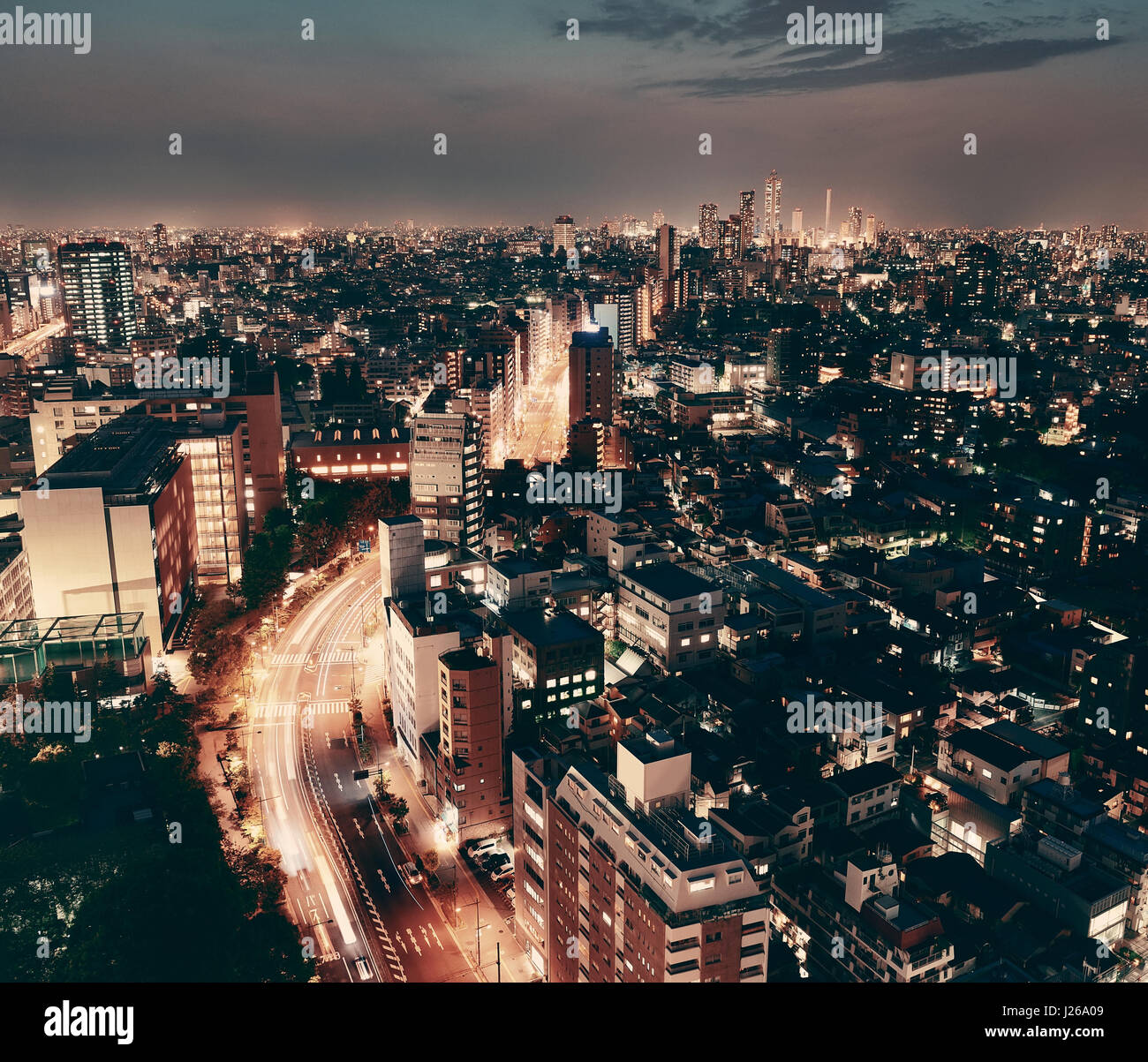 Tokyo urban skyscraper skyline rooftop view at night, Japan Stock Photo ...
