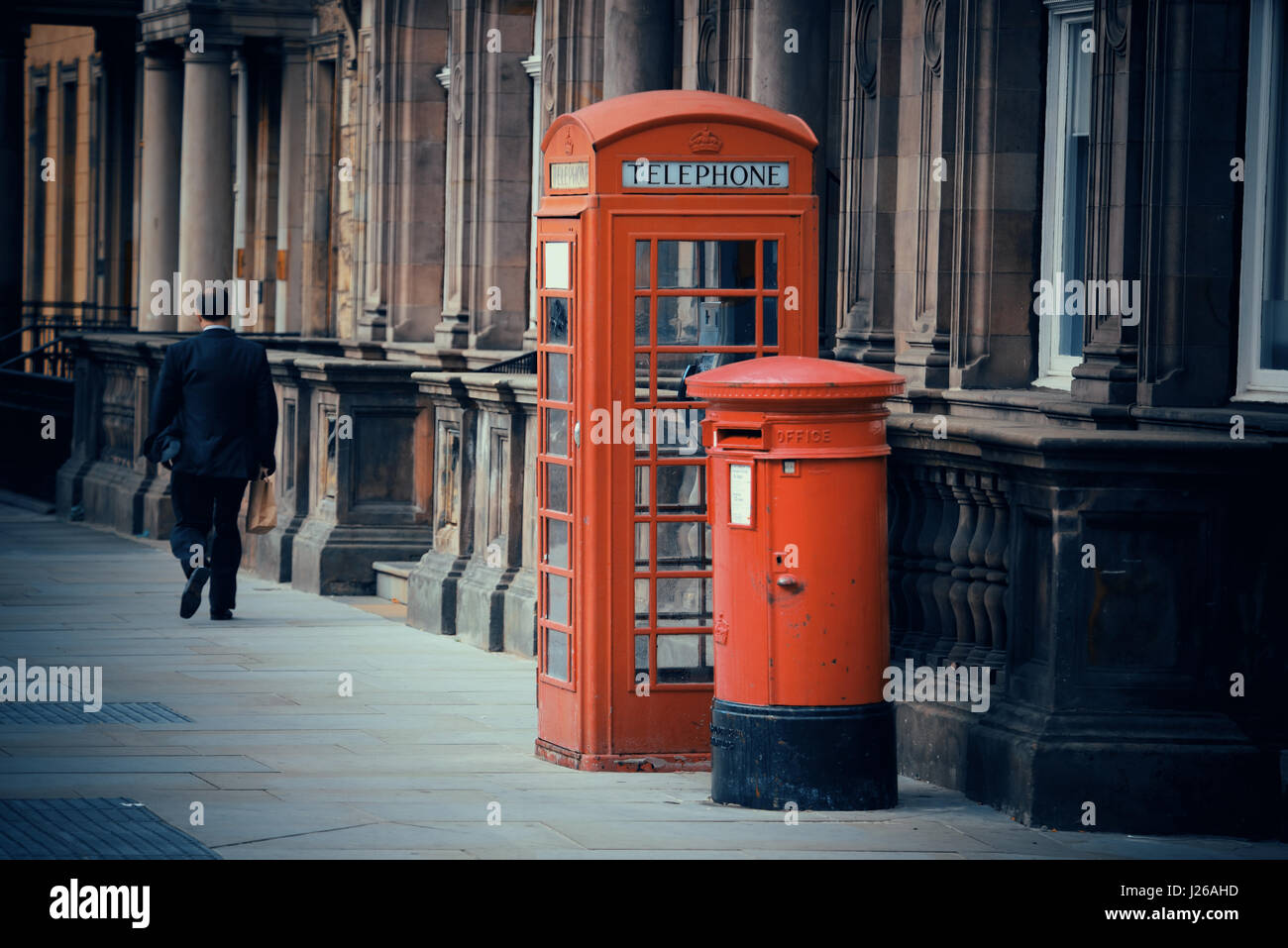 Edinburgh city street view with telephone box in United Kingdom Stock ...