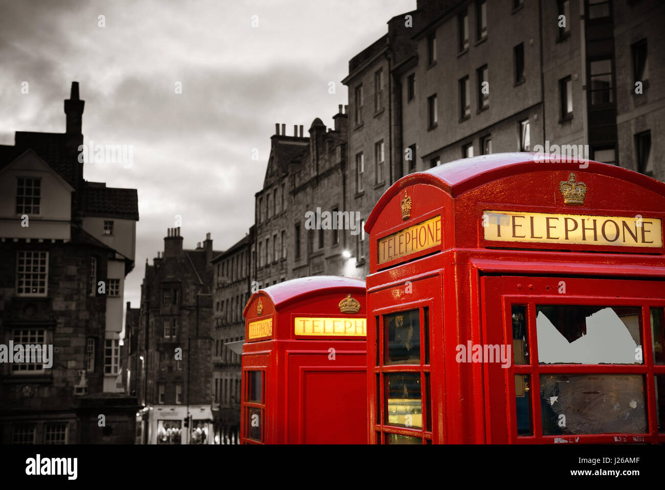 Edinburgh city street view with telephone box in United Kingdom Stock ...