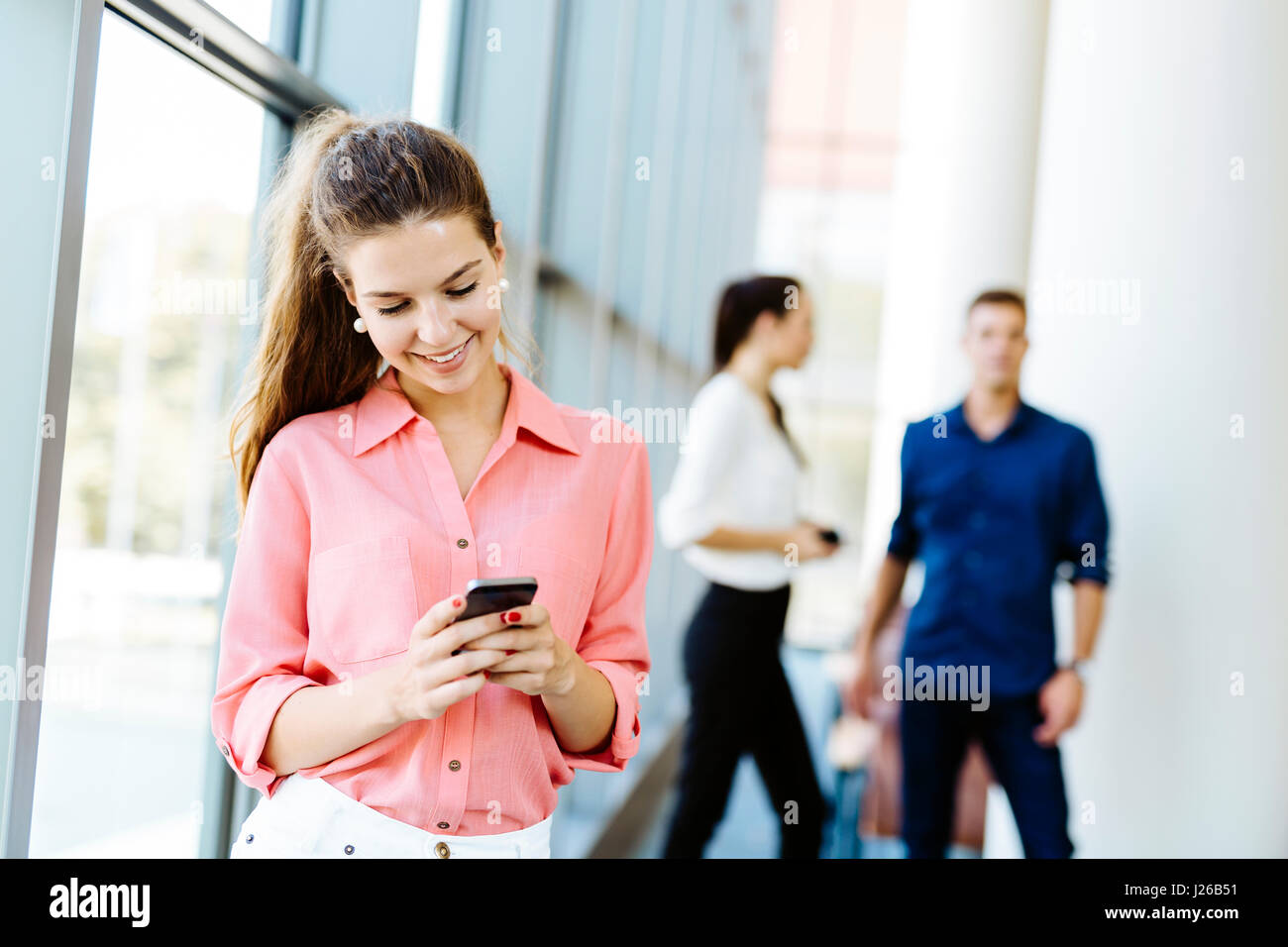 Beautiful women, colleagues using phones and talkin during break Stock ...