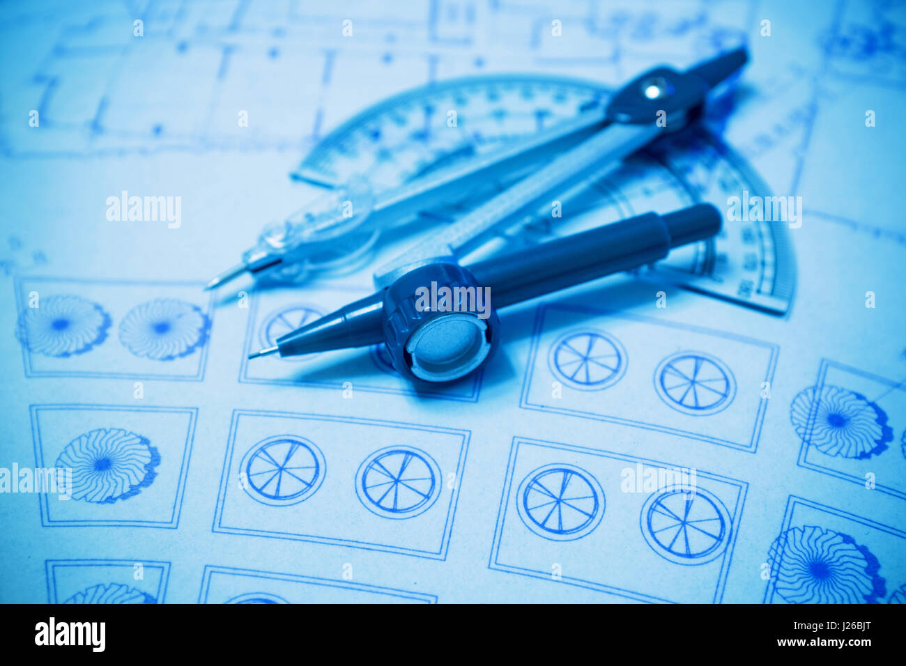 Construction planning and drawing tools background (blueprint Stock ...