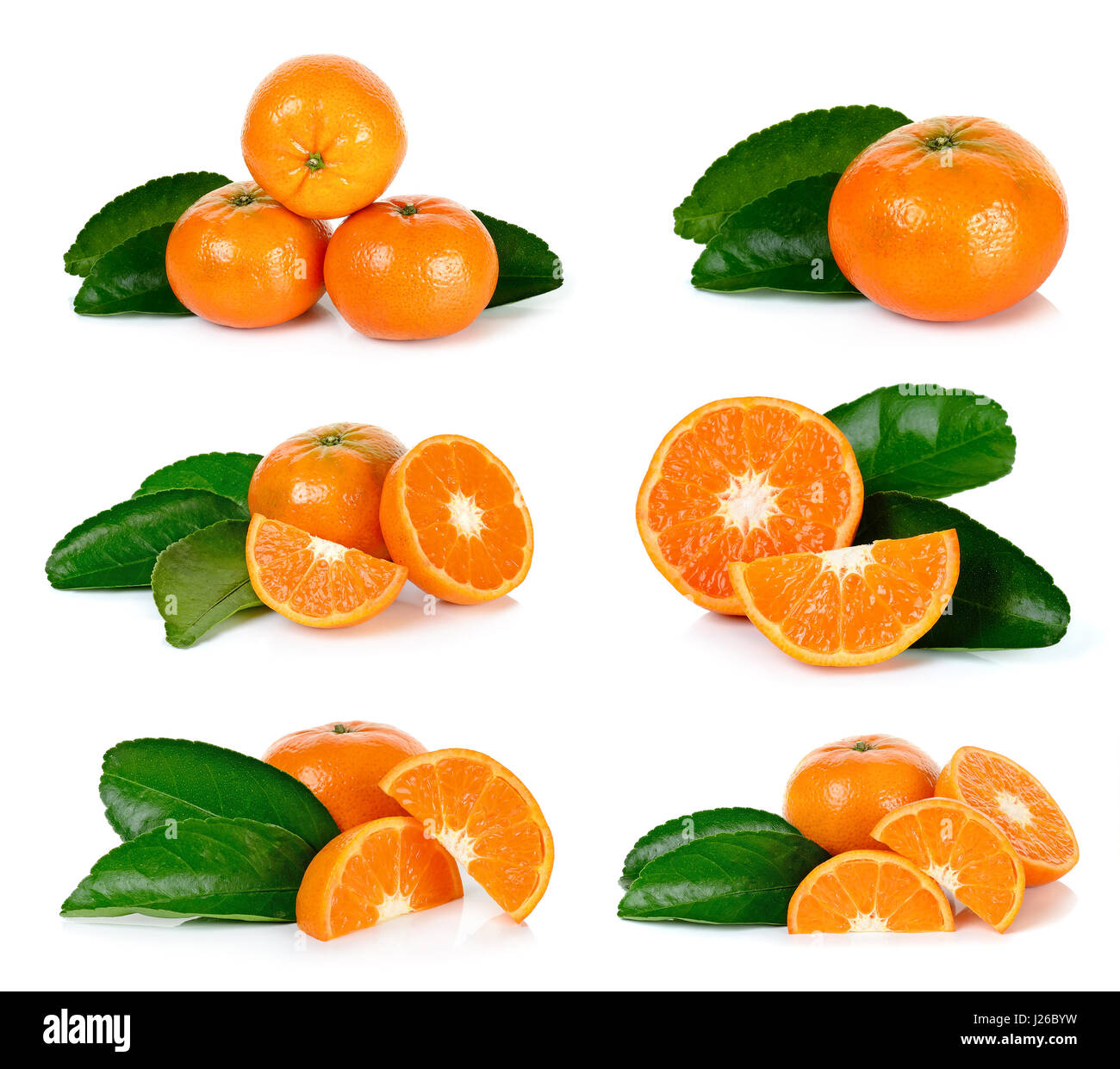 Set Oranges fruit with leaf isolated on a white background Stock Photo ...