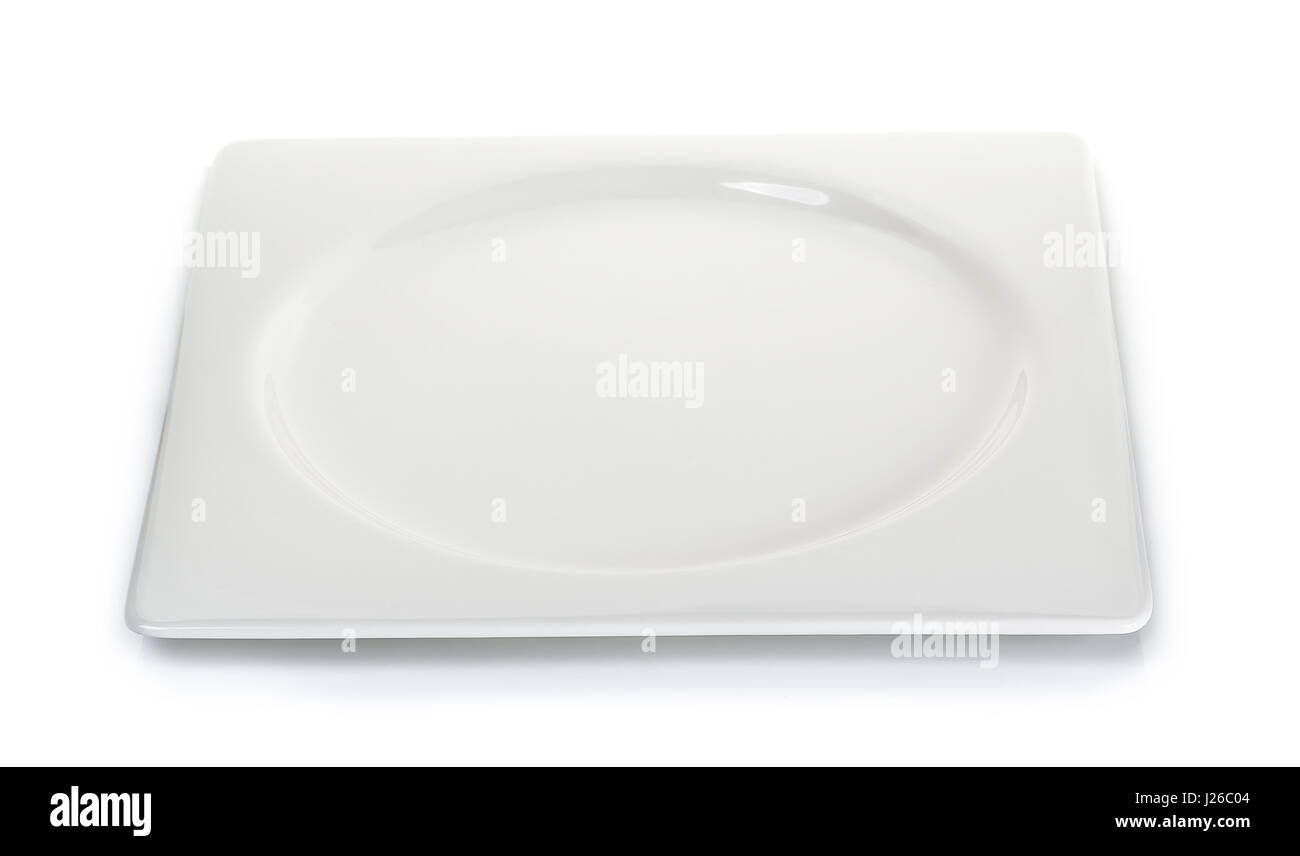 Empty white square plate isolated on white background Stock Photo - Alamy