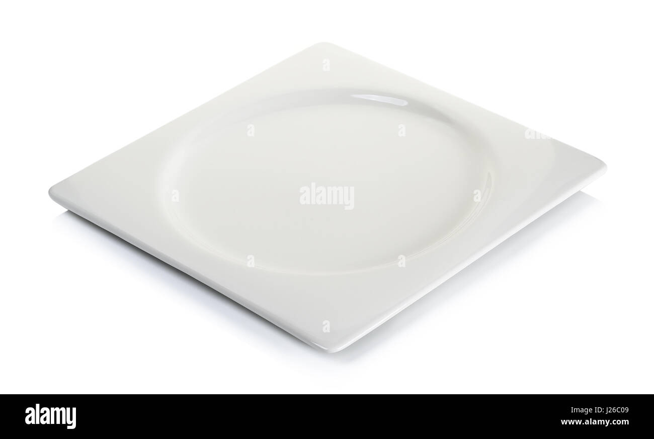 Empty white square plate isolated on white background Stock Photo - Alamy