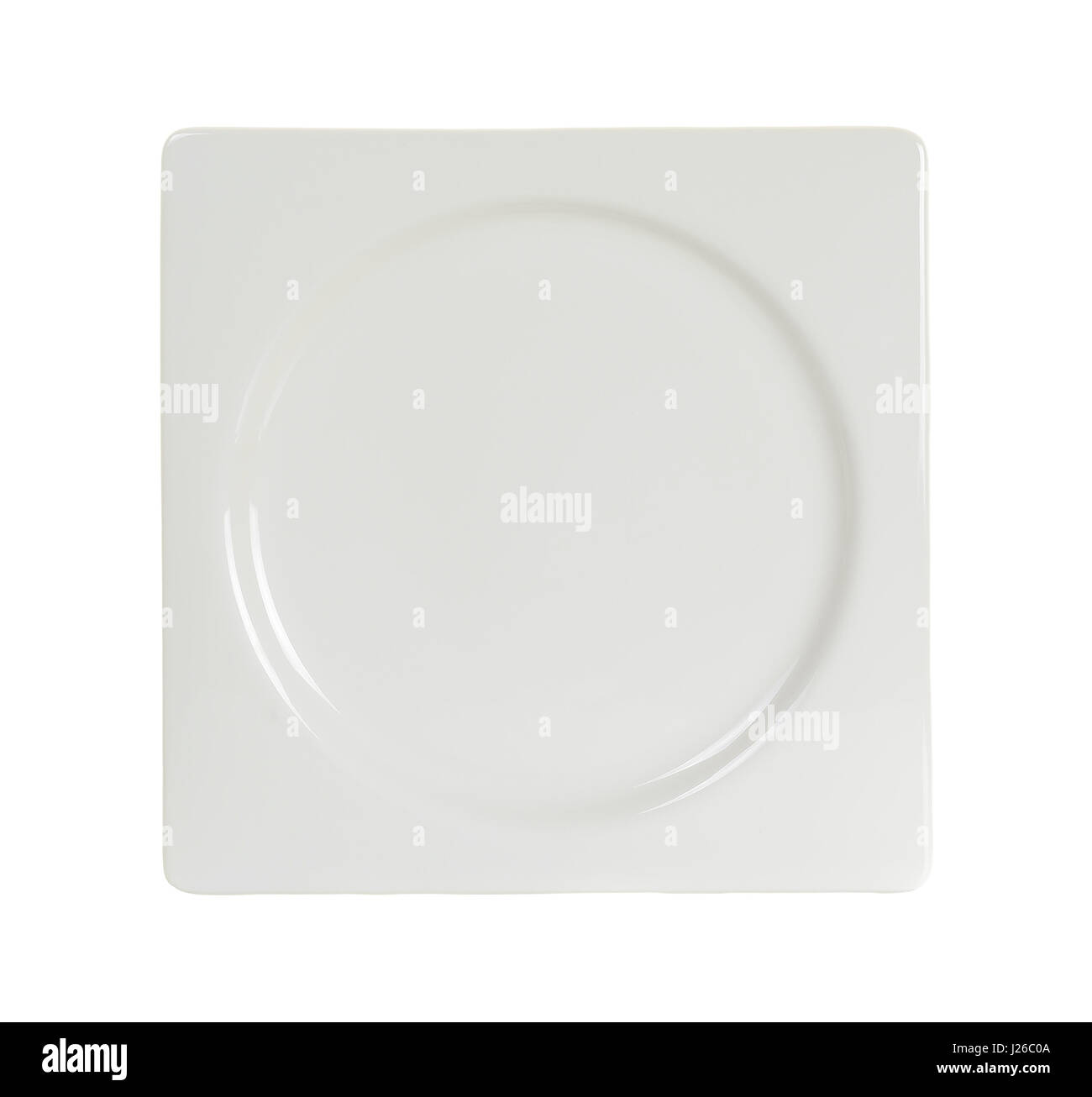 Empty white square plate isolated on white background Stock Photo - Alamy