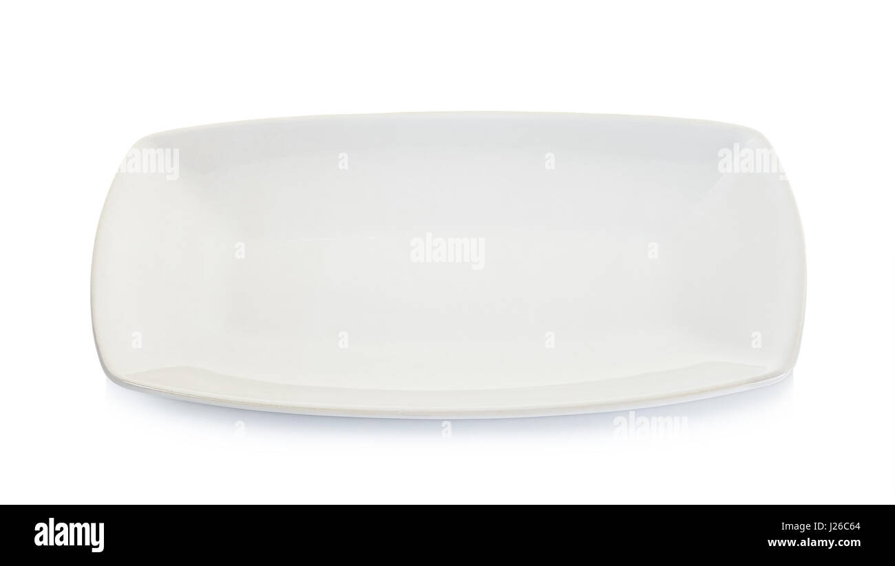 Empty white square plate isolated on white background Stock Photo - Alamy