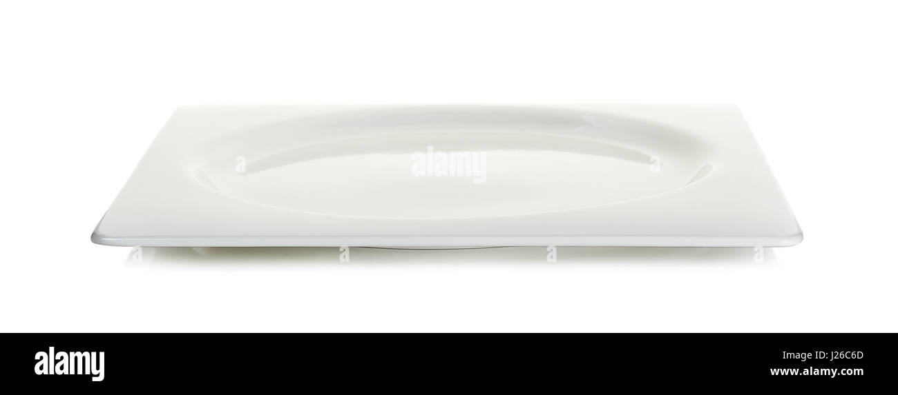 Empty white square plate isolated on white background Stock Photo - Alamy