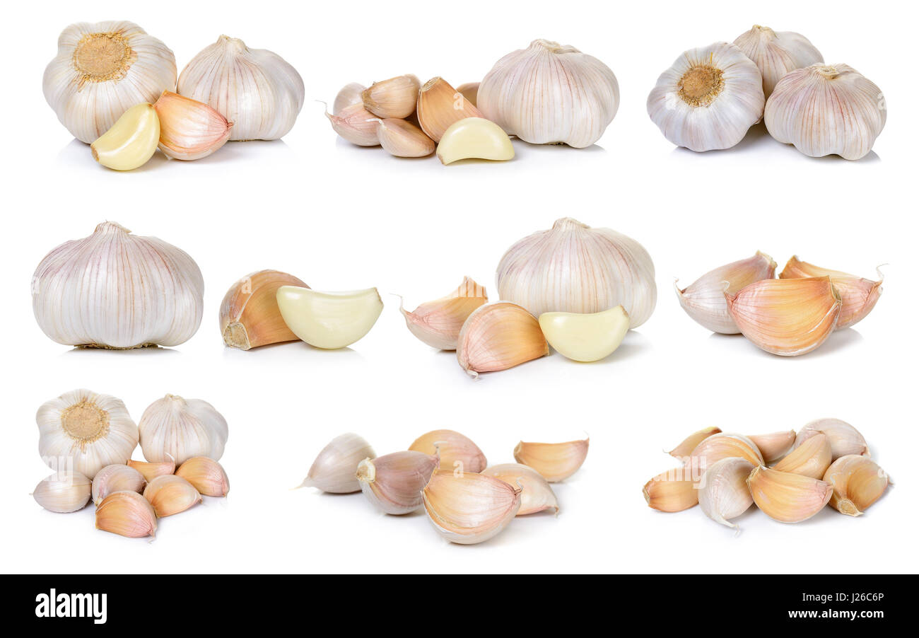 Set Garlic isolated on the white background Stock Photo - Alamy
