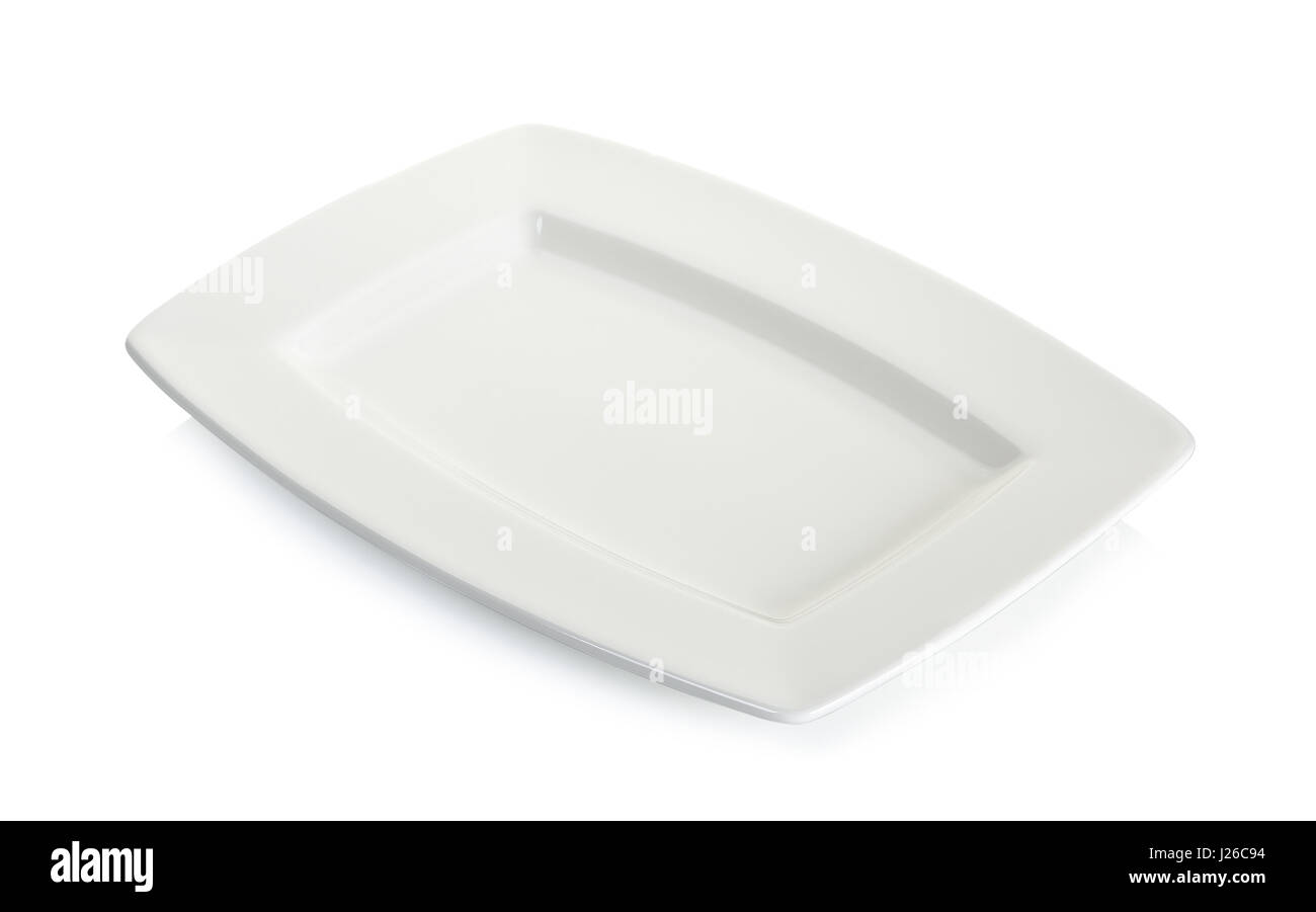Empty white square plate isolated on white background Stock Photo - Alamy