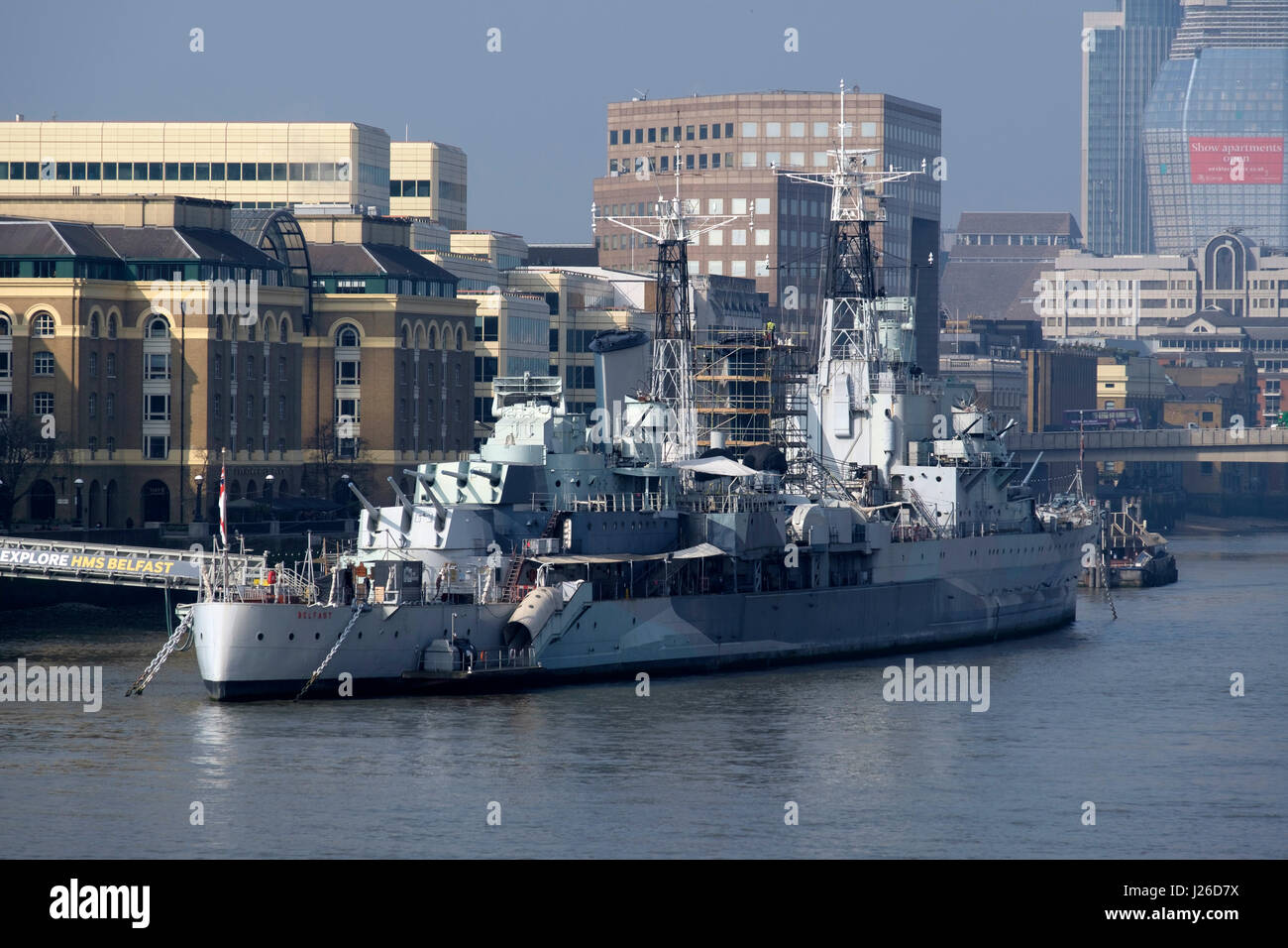 Royal navy boat cruiser ship river thames floating museum england hi ...