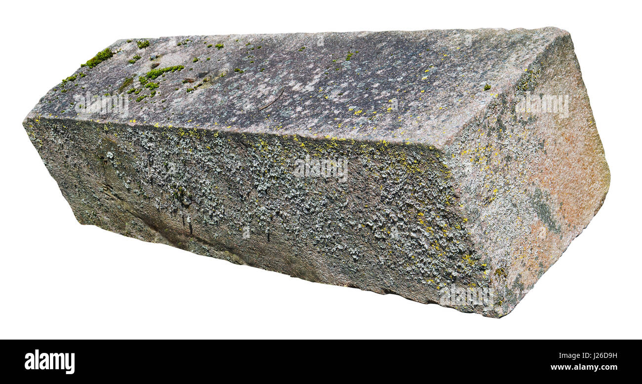The big long rectangular old aged mossy solid block from red granite ...
