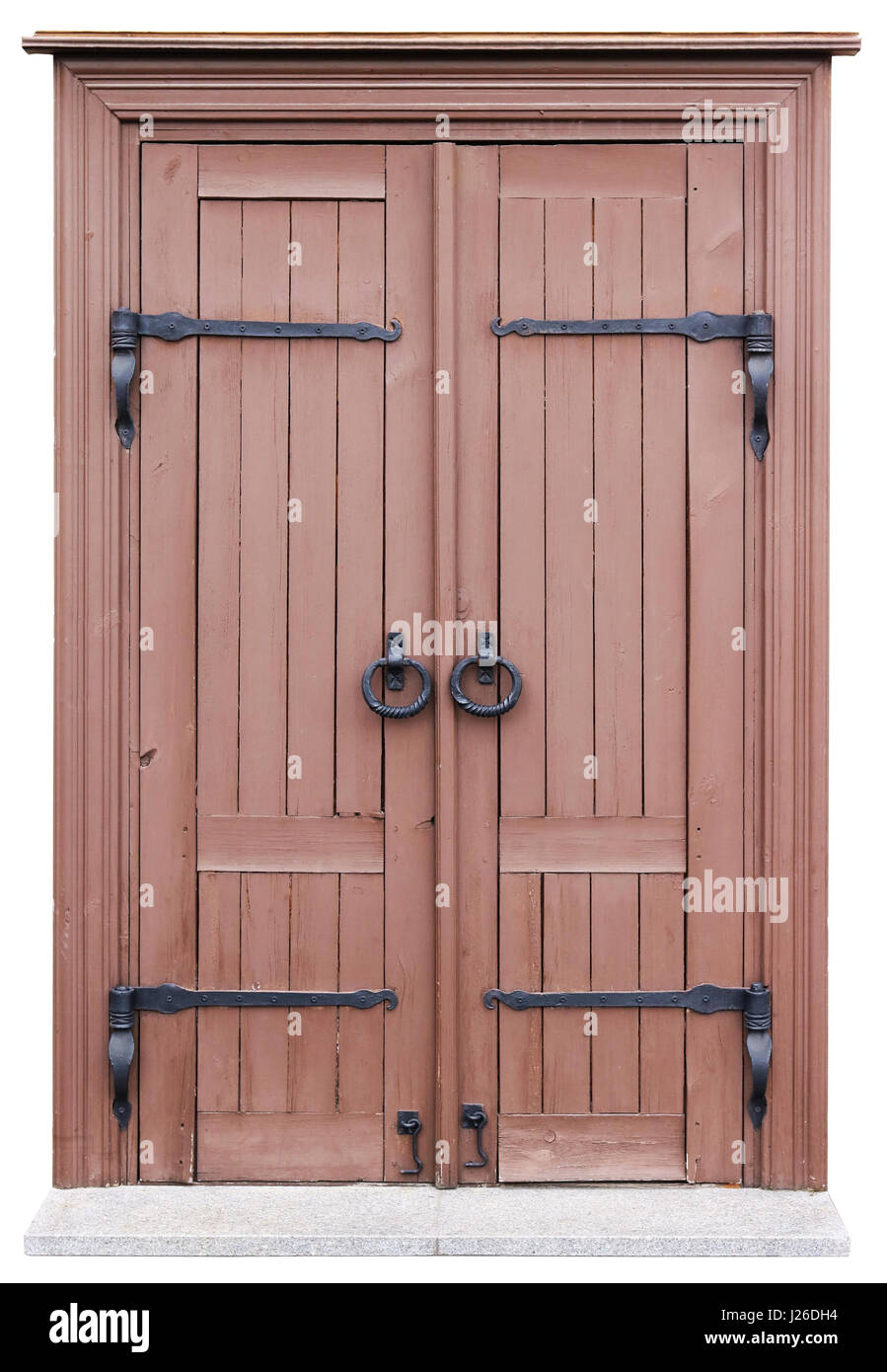 Very simple wooden street door in vintage retro style. Mass production ...