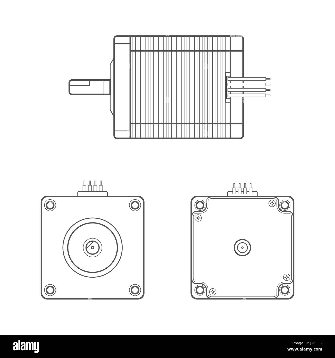 vector black outline monochrome stepper electric motor different angles ...