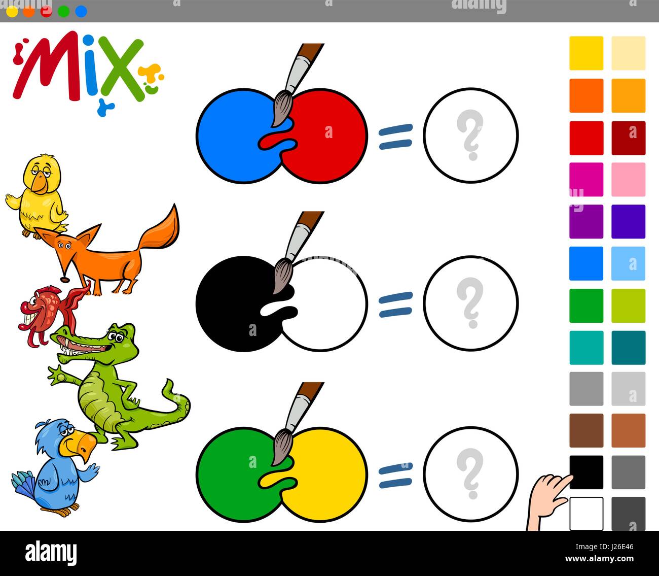 Cartoon Illustration of Mixing Colors Educational Game for Children ...
