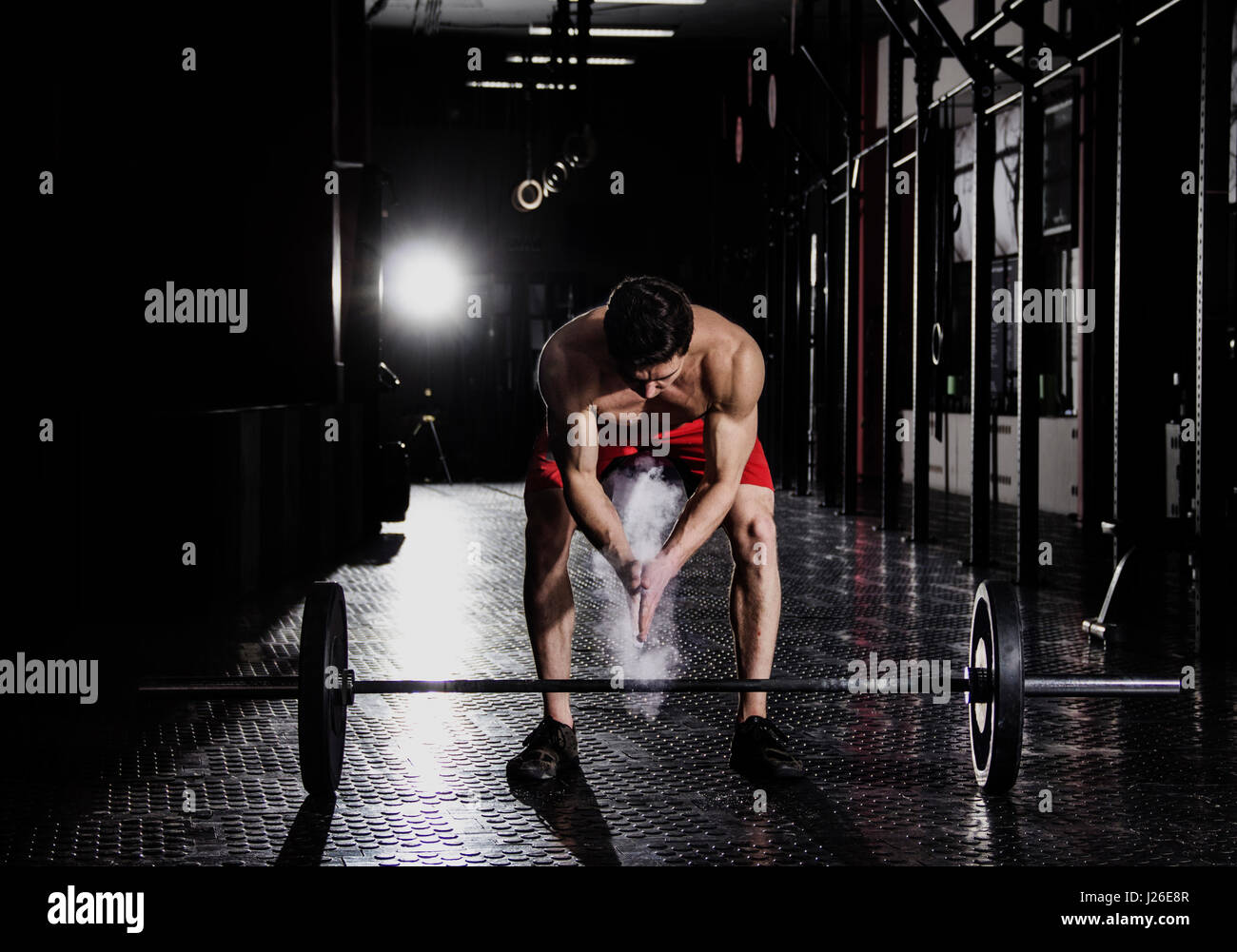Man getting ready for crossfit training.closeup of weightlifter Stock ...