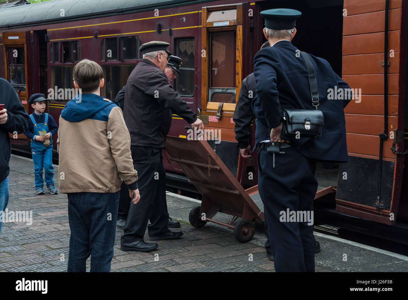 Passengers getting off the Royal Scot steam train at Bridgnorth railway ...