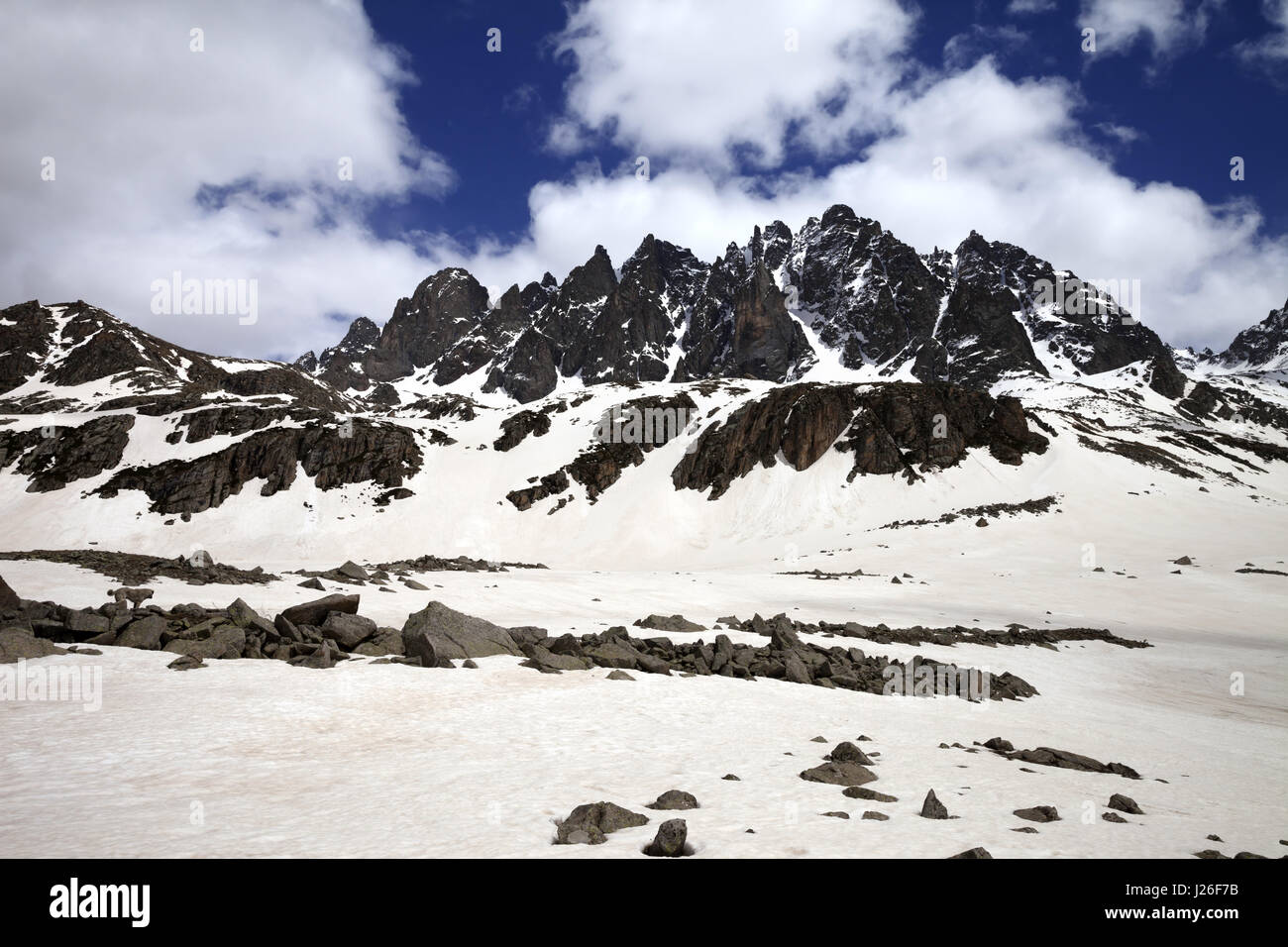 Snowy mountain at wind day. Turkey, Kachkar, highest part of Pontic ...
