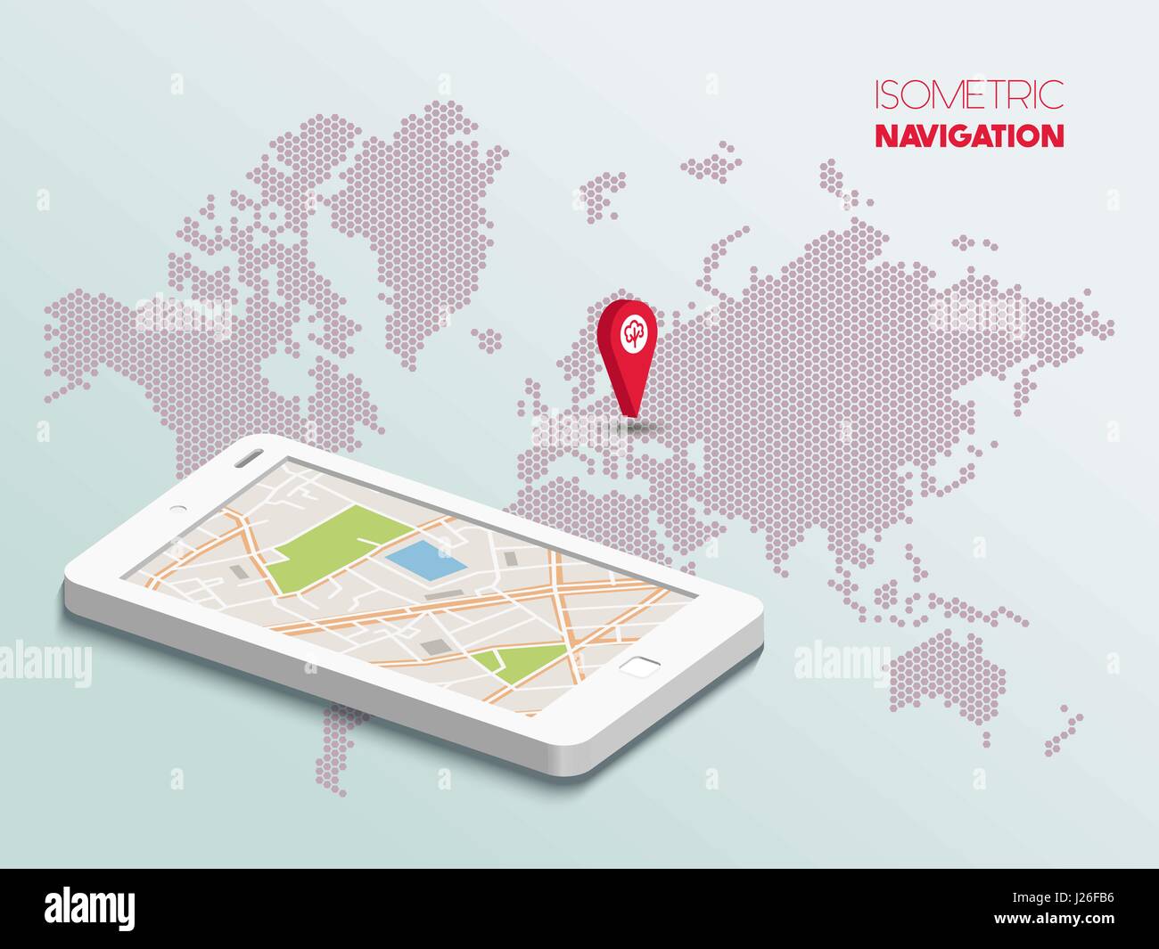 Vector Isometric smartphone with map navigation app and geotag symbol, technology flat 3d ...