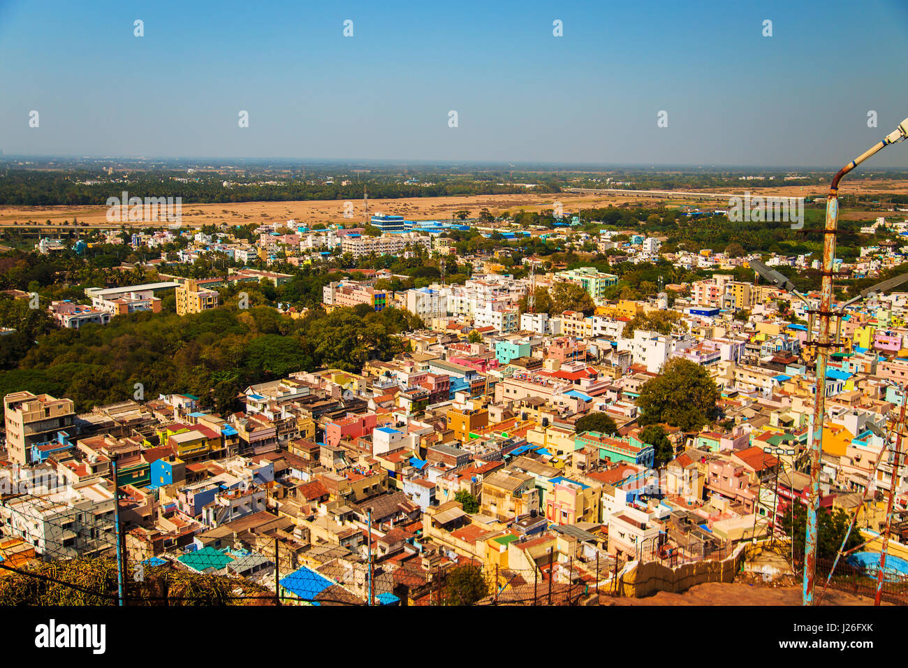 Colored traditional houses in Trichy, South India. Top view Stock Photo ...