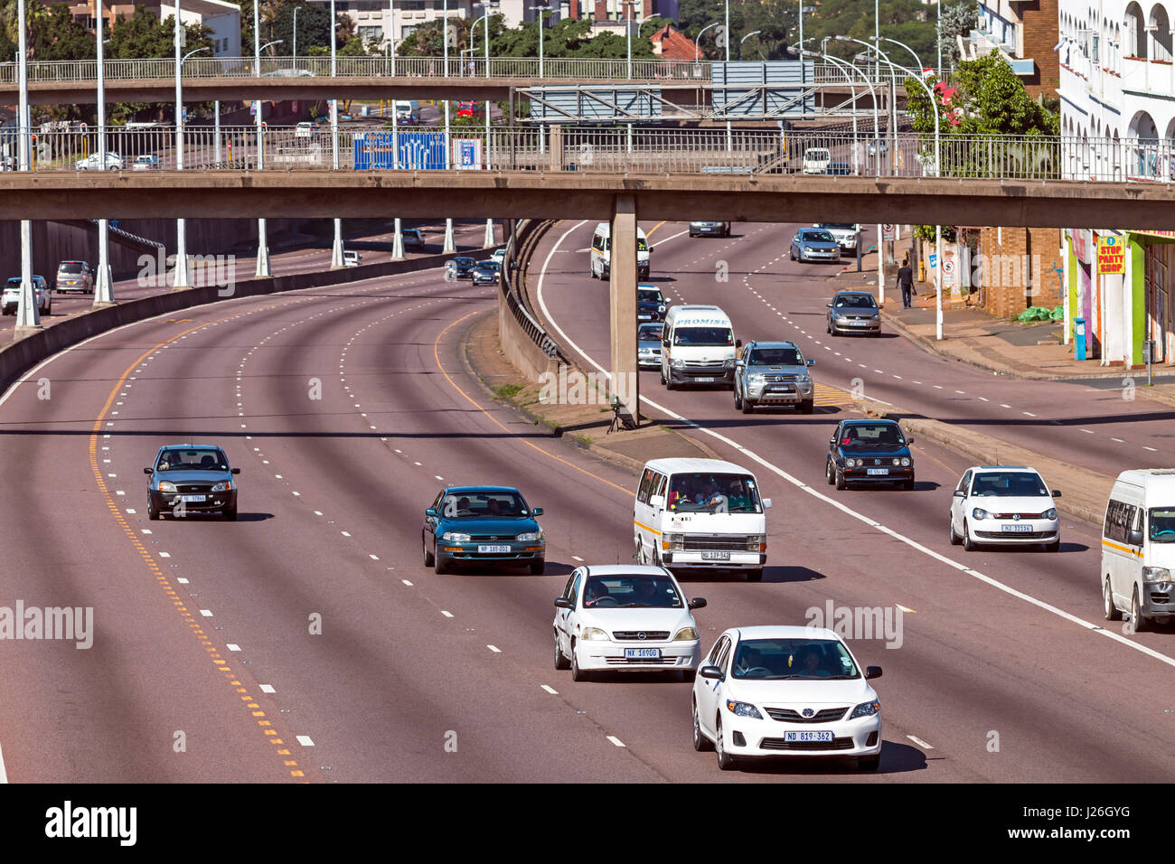 DURBAN, SOUTH AFRICA - APRIL 16, 2017: Above view of traffic entering ...