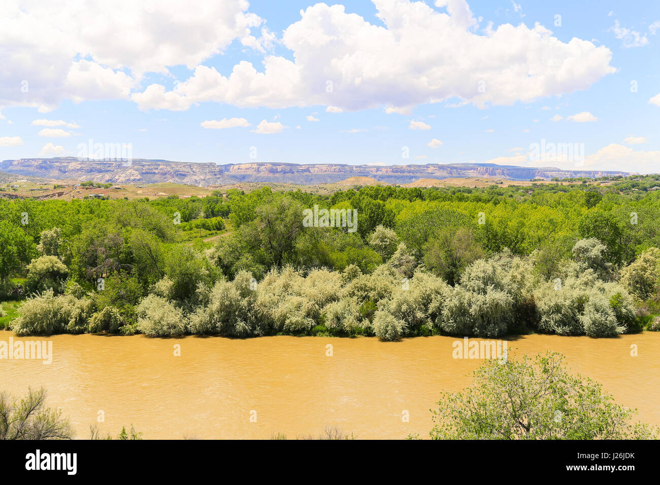 The Gunnison River near Grand Junction in Colorado with the Book Cliffs ...