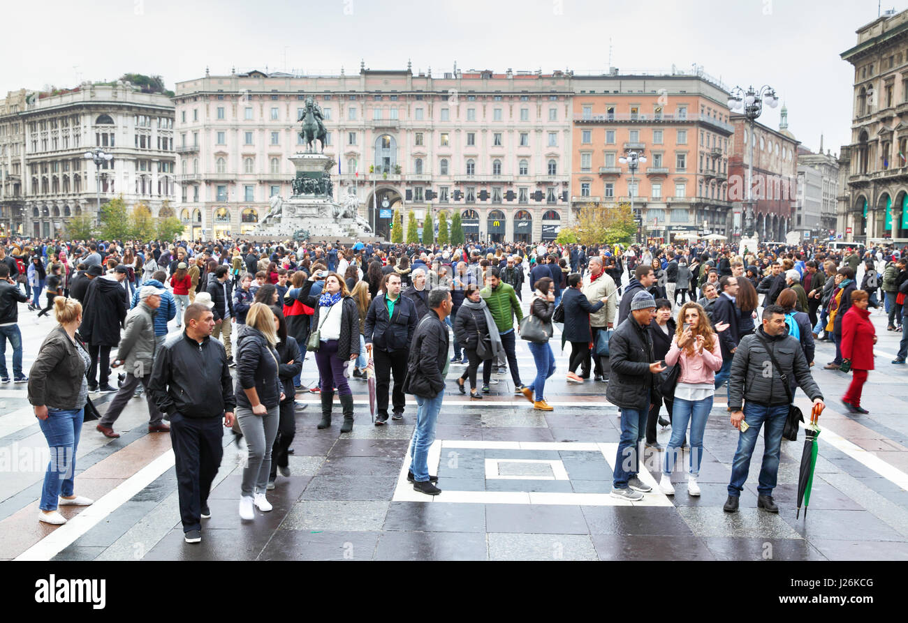 Milan, Italy - October 15, 2016: Crowd of tourists in front of Milan ...