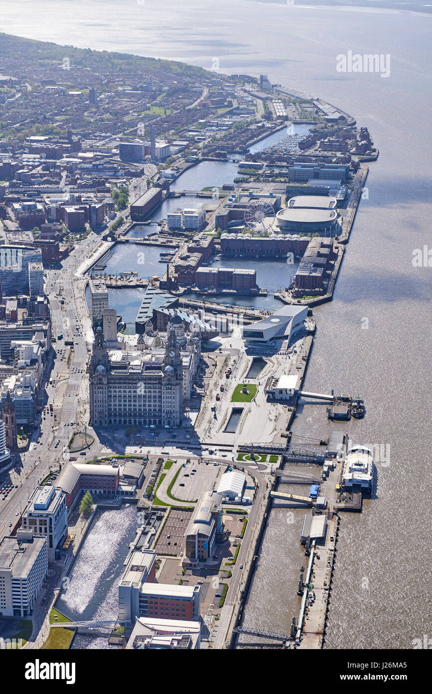 Liverpool Waterfront from the air, Merseyside, North West England, UK ...