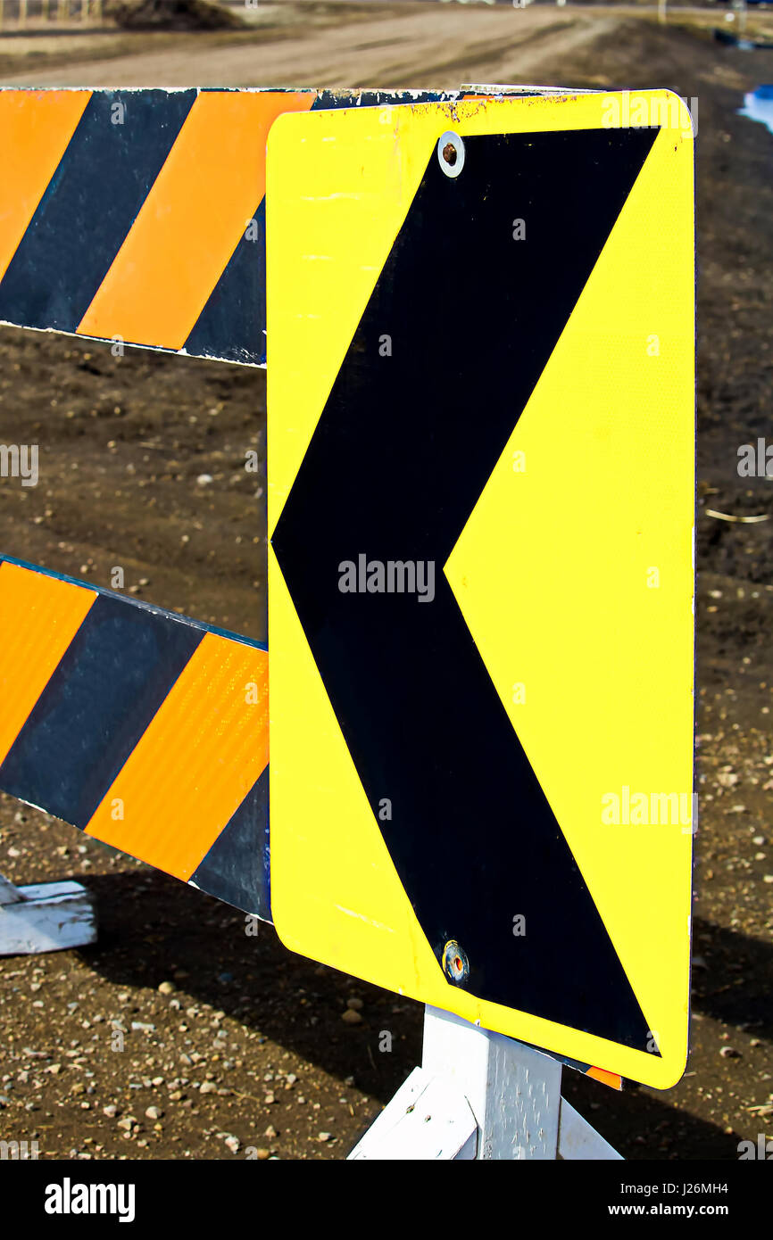 Closeup of a detour roadblock Stock Photo - Alamy