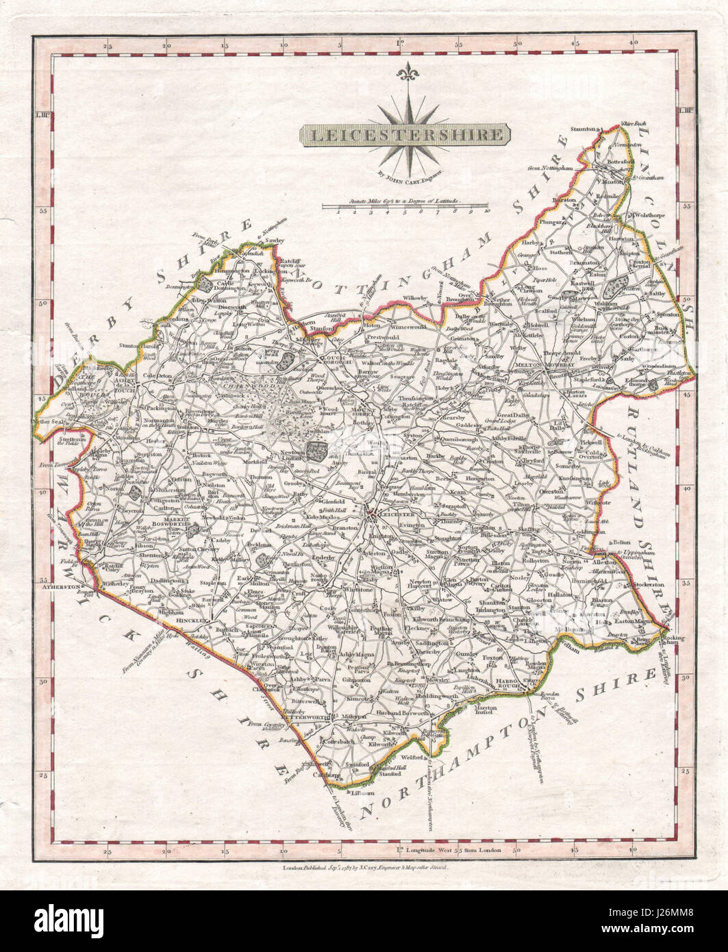 Antique county map of LEICESTERSHIRE by JOHN CARY. Loughborough ...