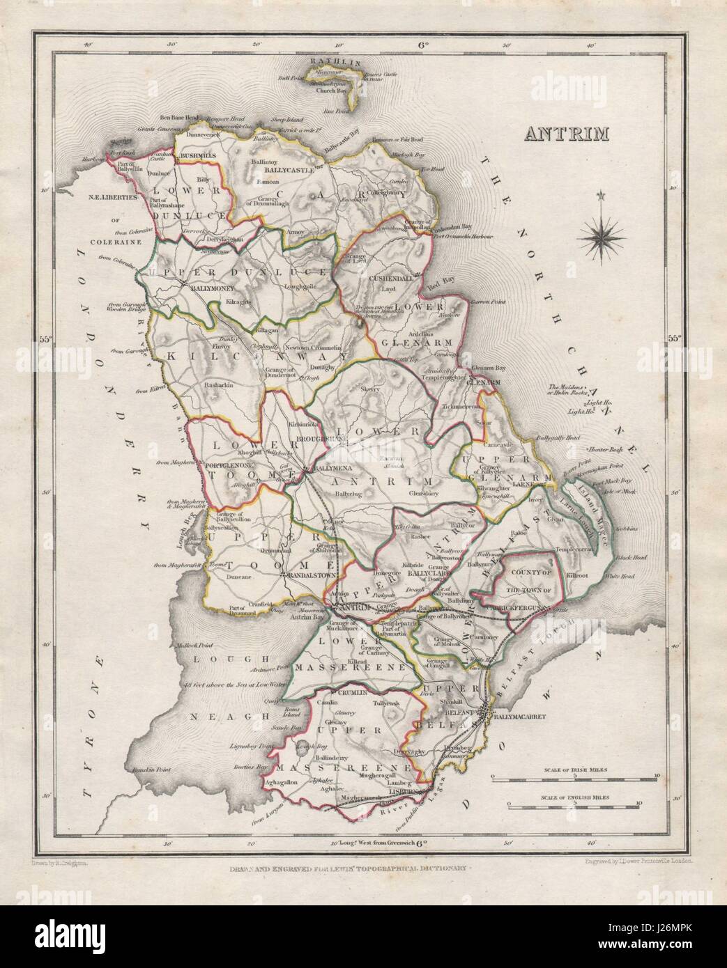 COUNTY ANTRIM antique map for LEWIS by CREIGHTON & DOWER. Ulster 1846 ...