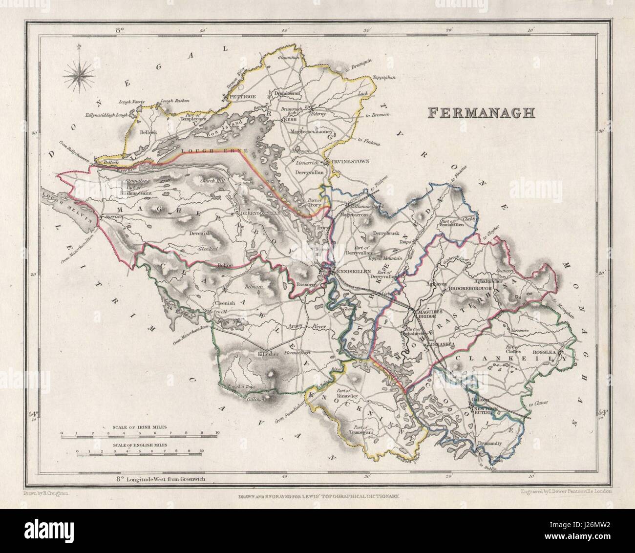 COUNTY FERMANAGH antique map for LEWIS by CREIGHTON & DOWER. Ulster ...