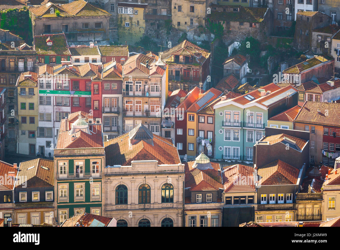 Porto Portugal old town, aerial view of buildings in the historic ...
