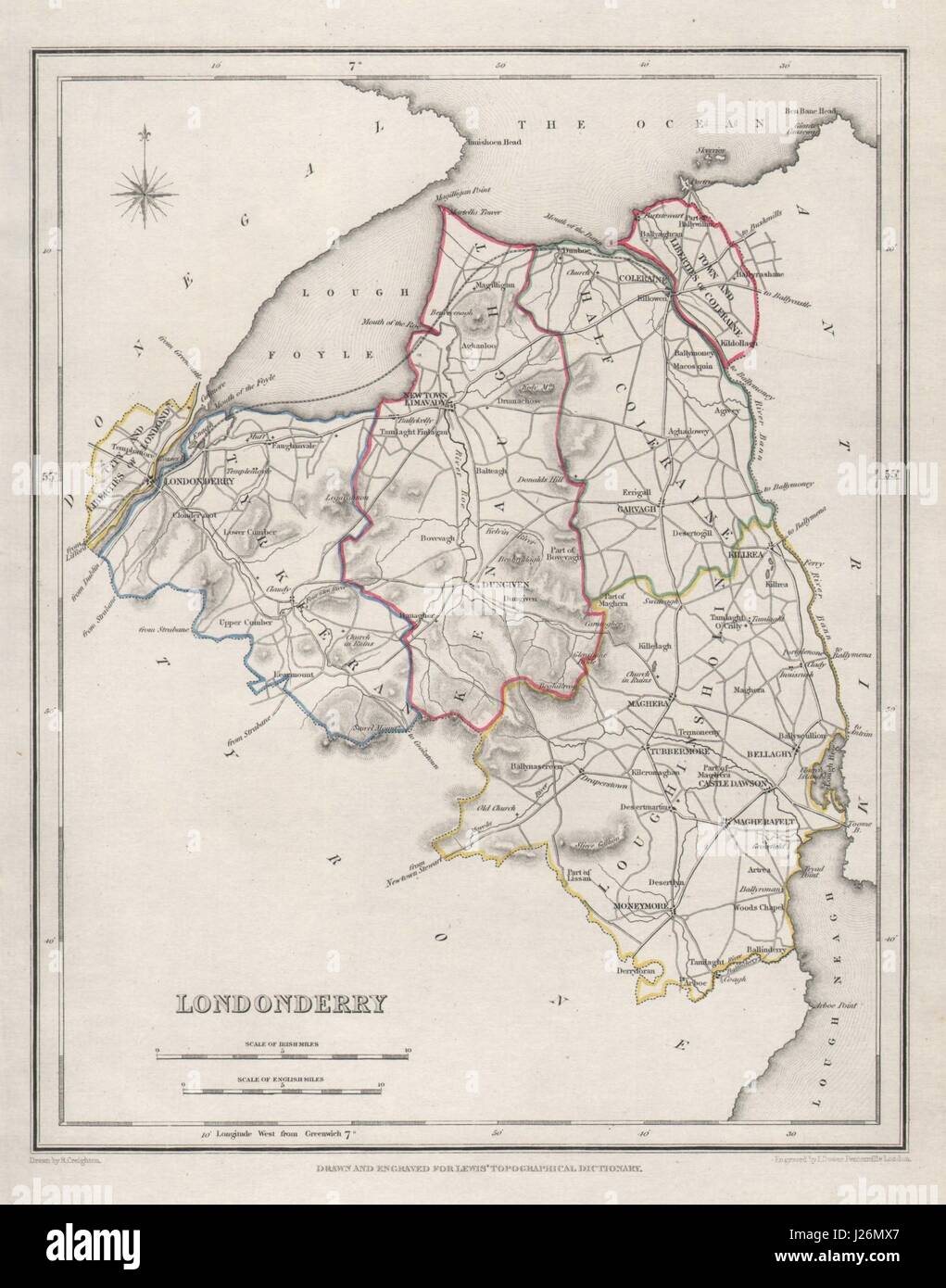 COUNTY LONDONDERRY antique map for LEWIS by CREIGHTON & DOWER. Ulster ...