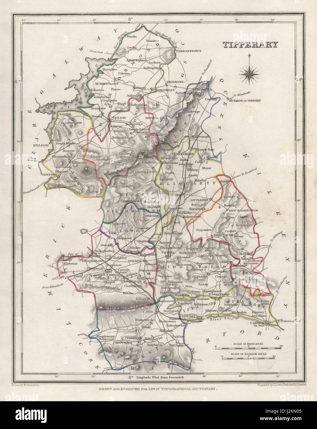 COUNTY TIPPERARY antique map for LEWIS by CREIGHTON & DOWER. Ireland ...