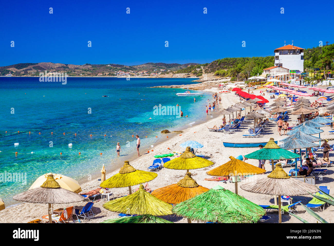 Greece, Thassos - September 19: Beautiful Pefkari beach near Potos ...