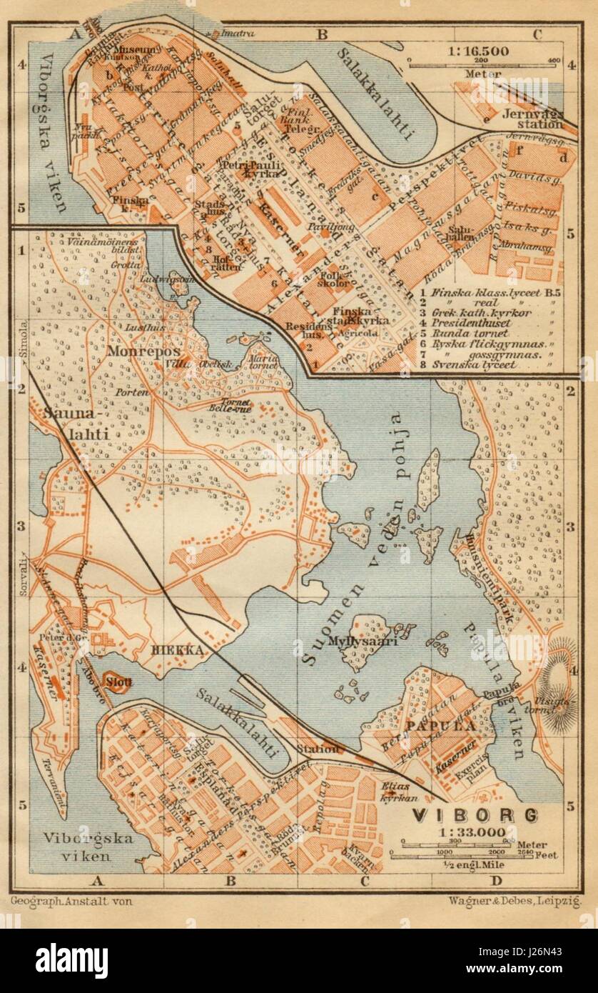 Vyborg (Viipuri) town/city plan. Russia. Viborg. BAEDEKER 1912 old ...