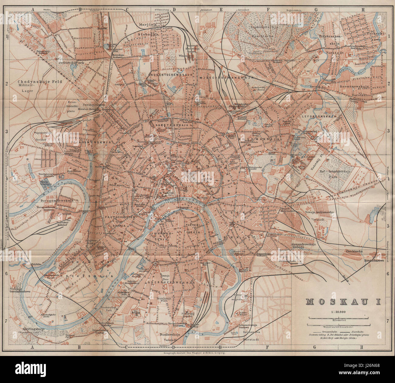 Moscow I town/city plan. Russia. BAEDEKER 1912 old antique map chart ...