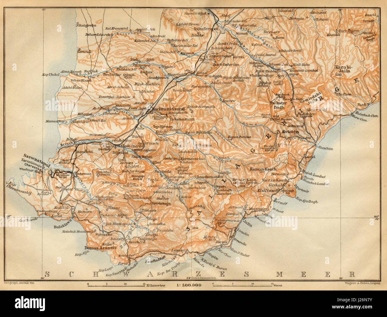 Southwest Crimea / Crimean Mountains. Ukraine. BAEDEKER 1912 old ...