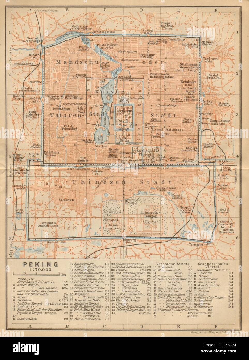Peking Beijing town/city plan. China. BAEDEKER 1912 old antique map ...