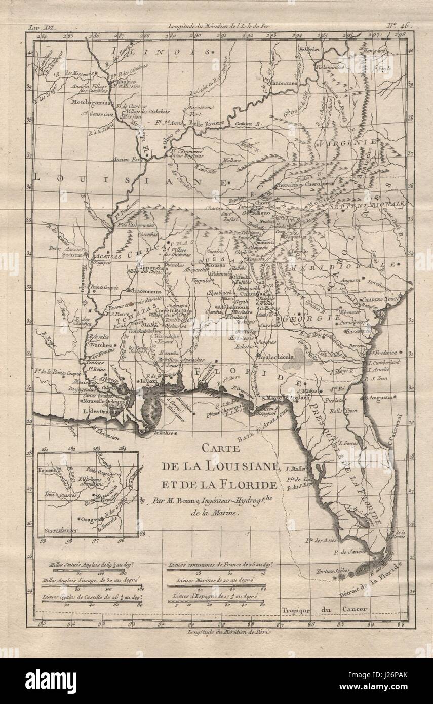 "Carte de la Louisiane et de la Floride". SE USA Florida. BONNE 1780 ...
