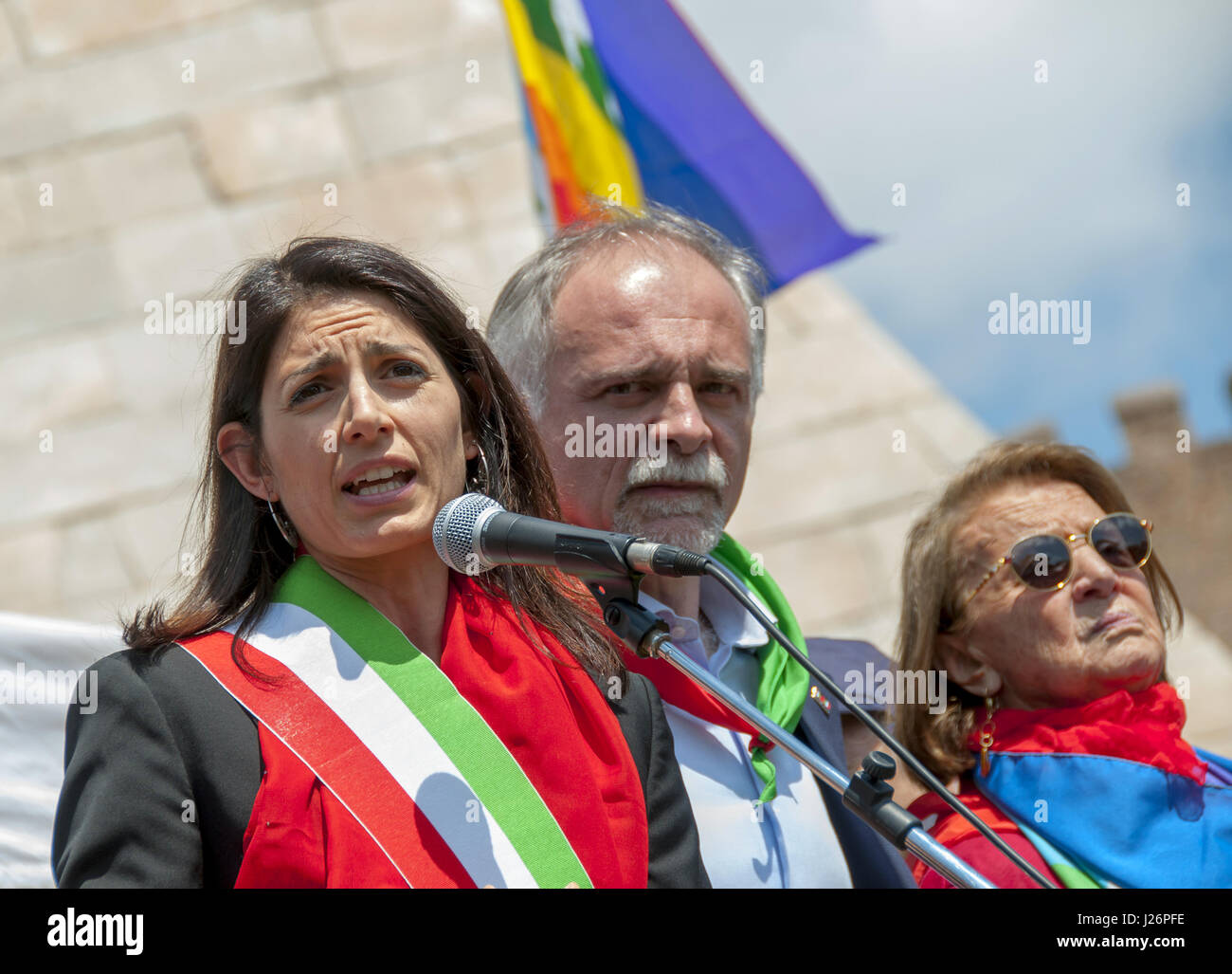 The mayor of Rome Virginia Raggi at Porta San Paolo during the ...