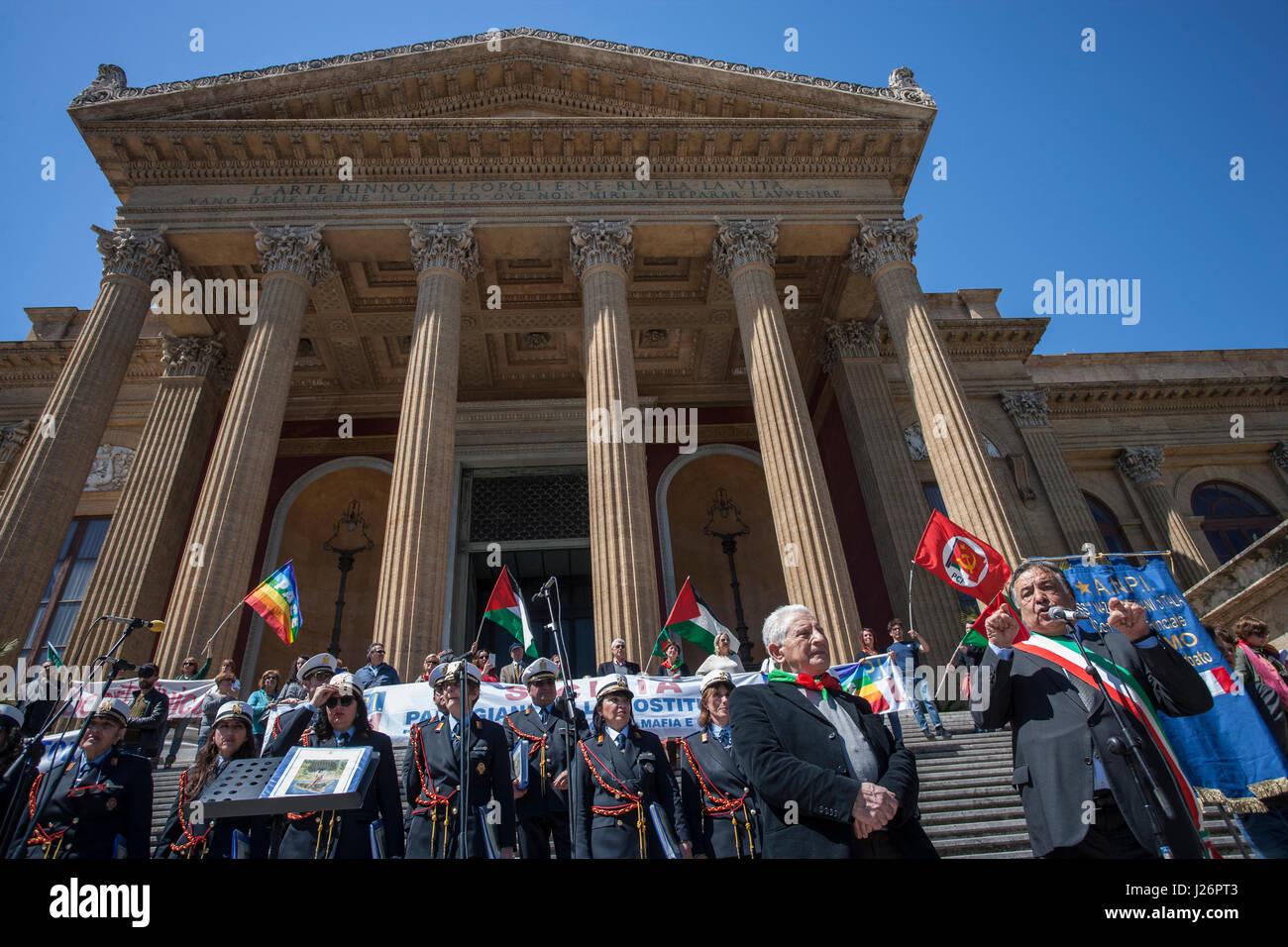 Palermo, Italy. 25th Apr, 2017. Antifascist militants participated a ...