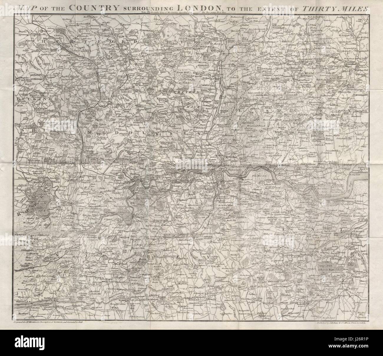 Map of the Country surrounding London to the extent of Thirty Miles ...