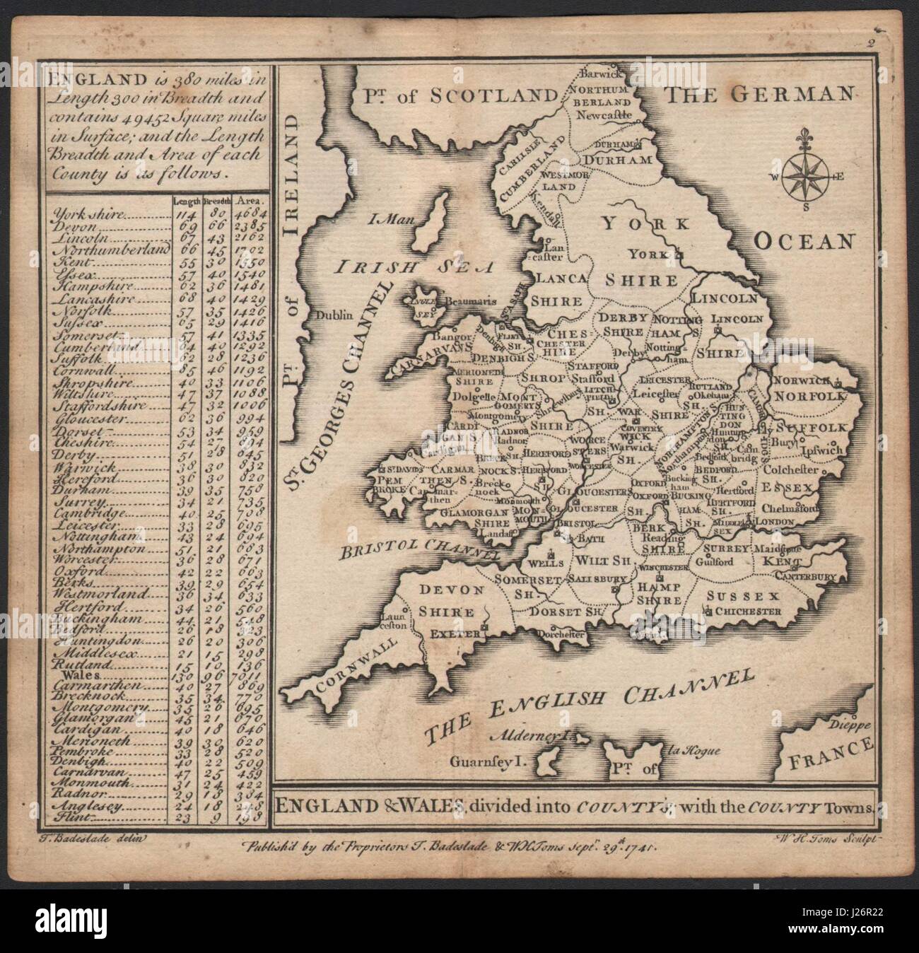 "England & Wales divided into countys…" by Badeslade & Toms 1742 old ...