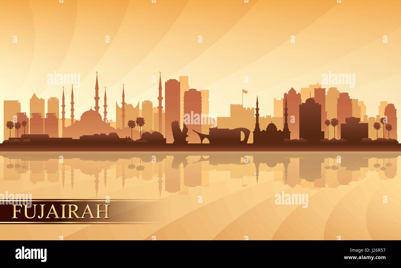Fujairah city skyline silhouette background, vector illustration Stock ...